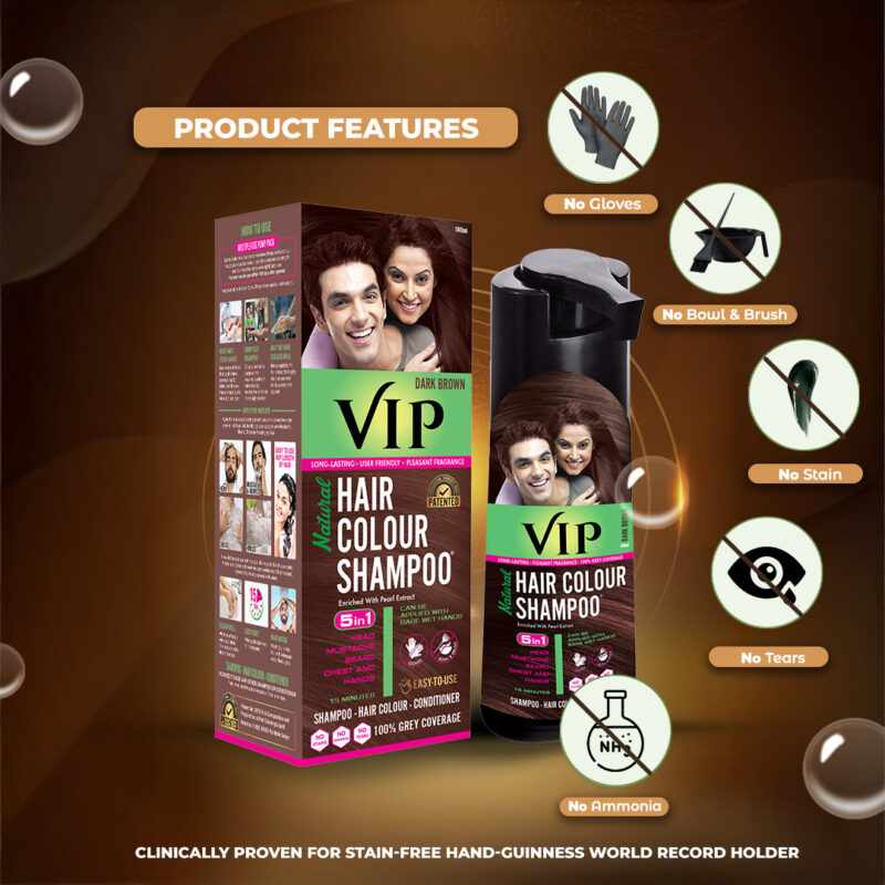 VIP Hair Colour Shampoo 180ml, Dark Brown | VIP Hair Colour Shampoo