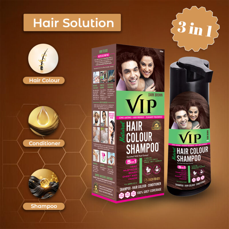 VIP Hair Colour Shampoo 180ml, Dark Brown | VIP Hair Colour Shampoo