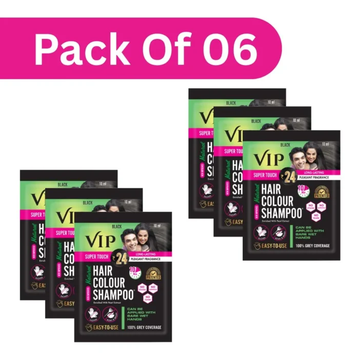 VIP Hair Colour Shampoo Black 10ml (Pack of 6) | Best Permanent Hair ...